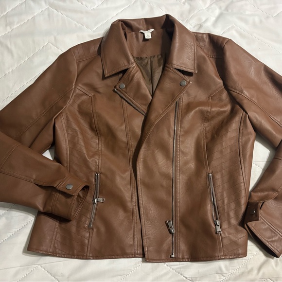 Cato | Jackets & Coats | Cato Brown Leather Moto Jacket With Silver ...